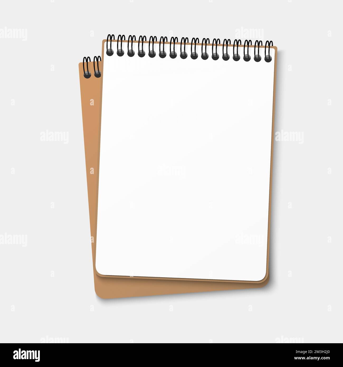 A notebook with a horizontal spring coil lies on top of another notebook. Notepad with a white ...