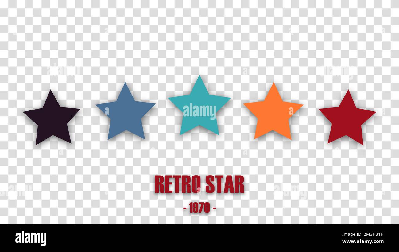 Colorful rating 5 stars in retro style on a transparent background ...