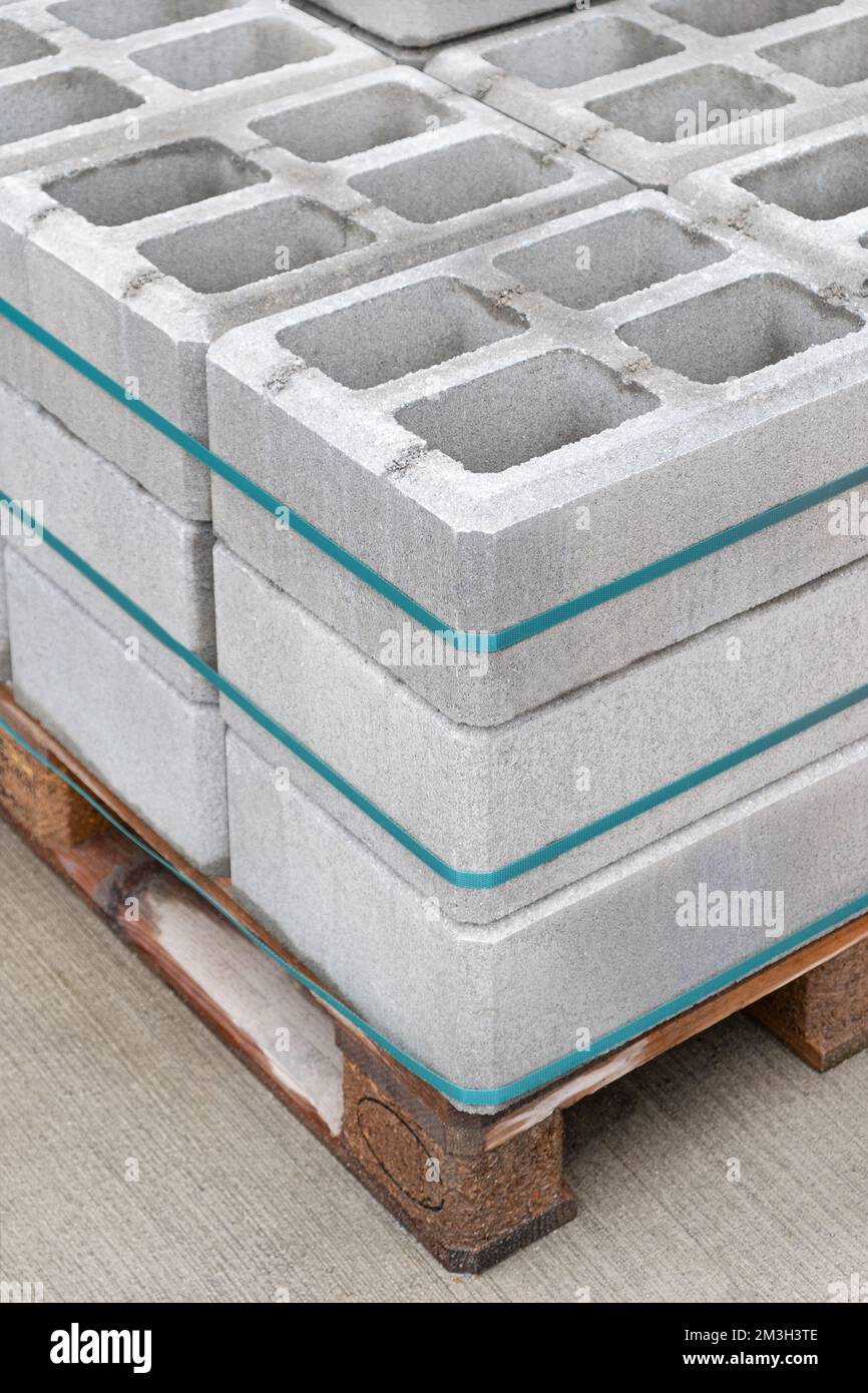 Pallet of Concrete Cinder Blocks, Grey Uniformed brick Shapes building ...