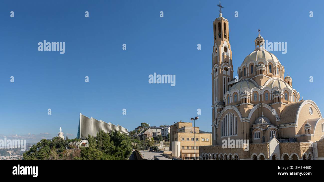 Melkite Greek Catholic basilica of St. Paul at Harissa, Lebanon Stock ...