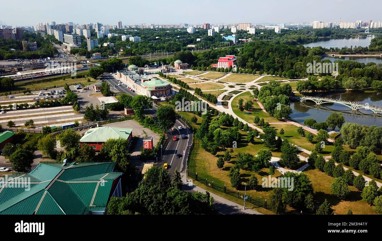 Bright summer landscape from a drone. Creative.A beautiful green city ...