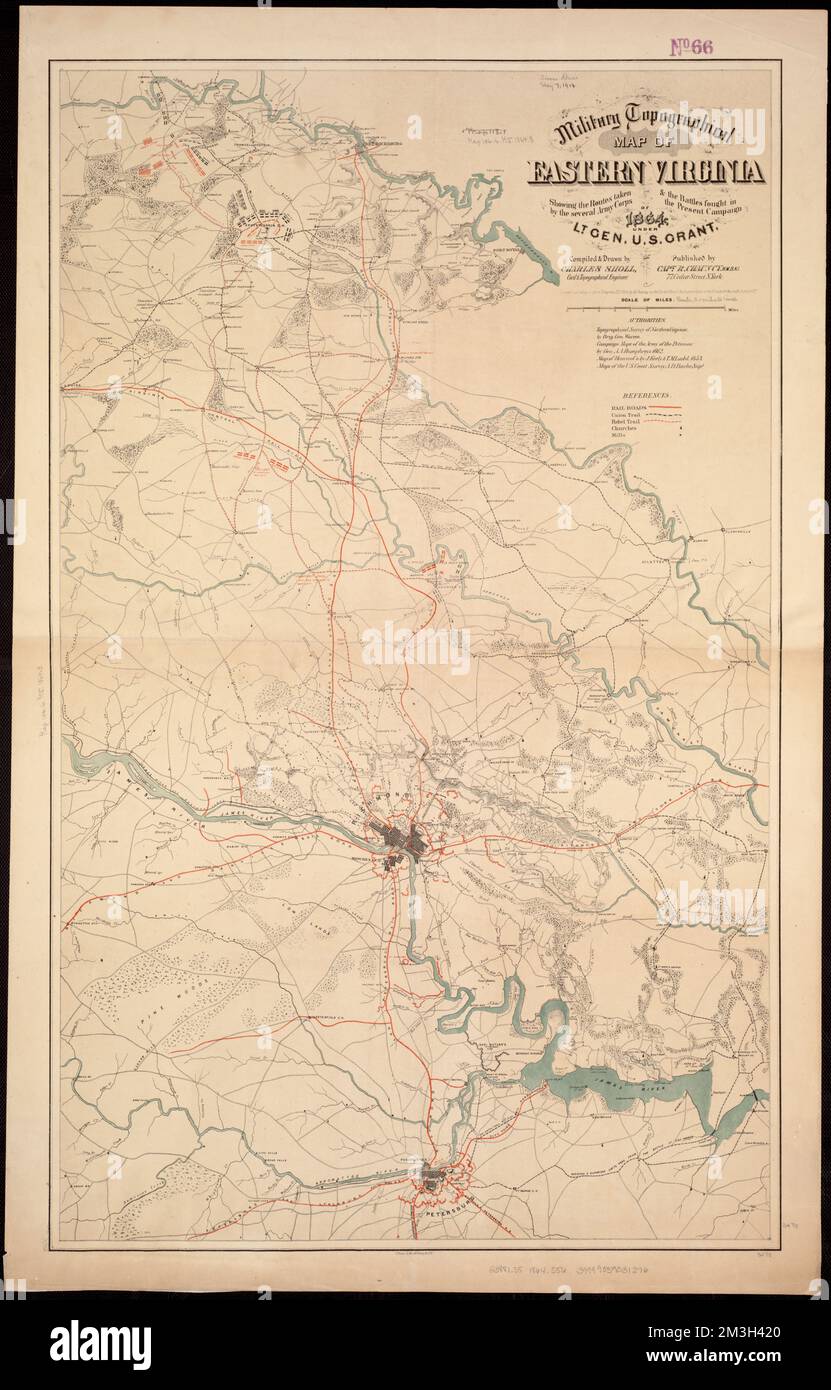 Military topographical map of eastern Virginia showing the routes taken ...