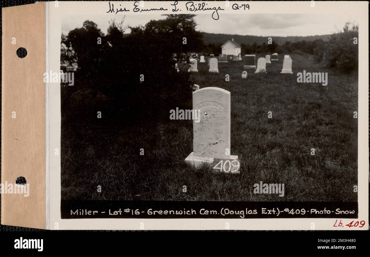 Miller, Greenwich Cemetery, Douglas Extension, lot 16, Greenwich, Mass ...