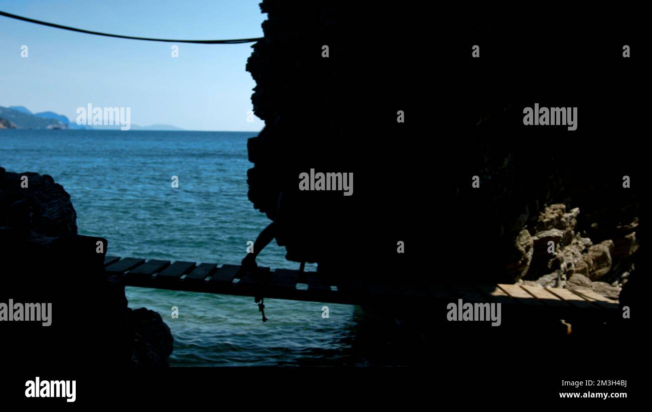 Smelling the sea. Creative.Waves of blue transparent sea beating ...