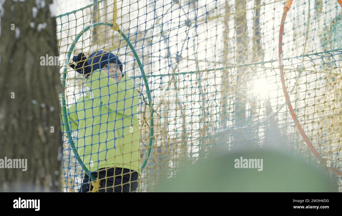 Winter playground. Action.Winter landscape with bright grids for ...