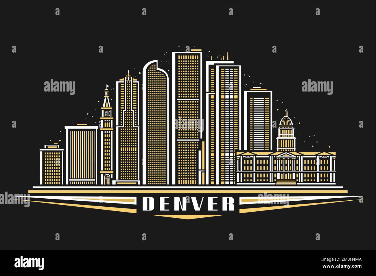 Vector illustration of Denver, dark horizontal poster with simple ...