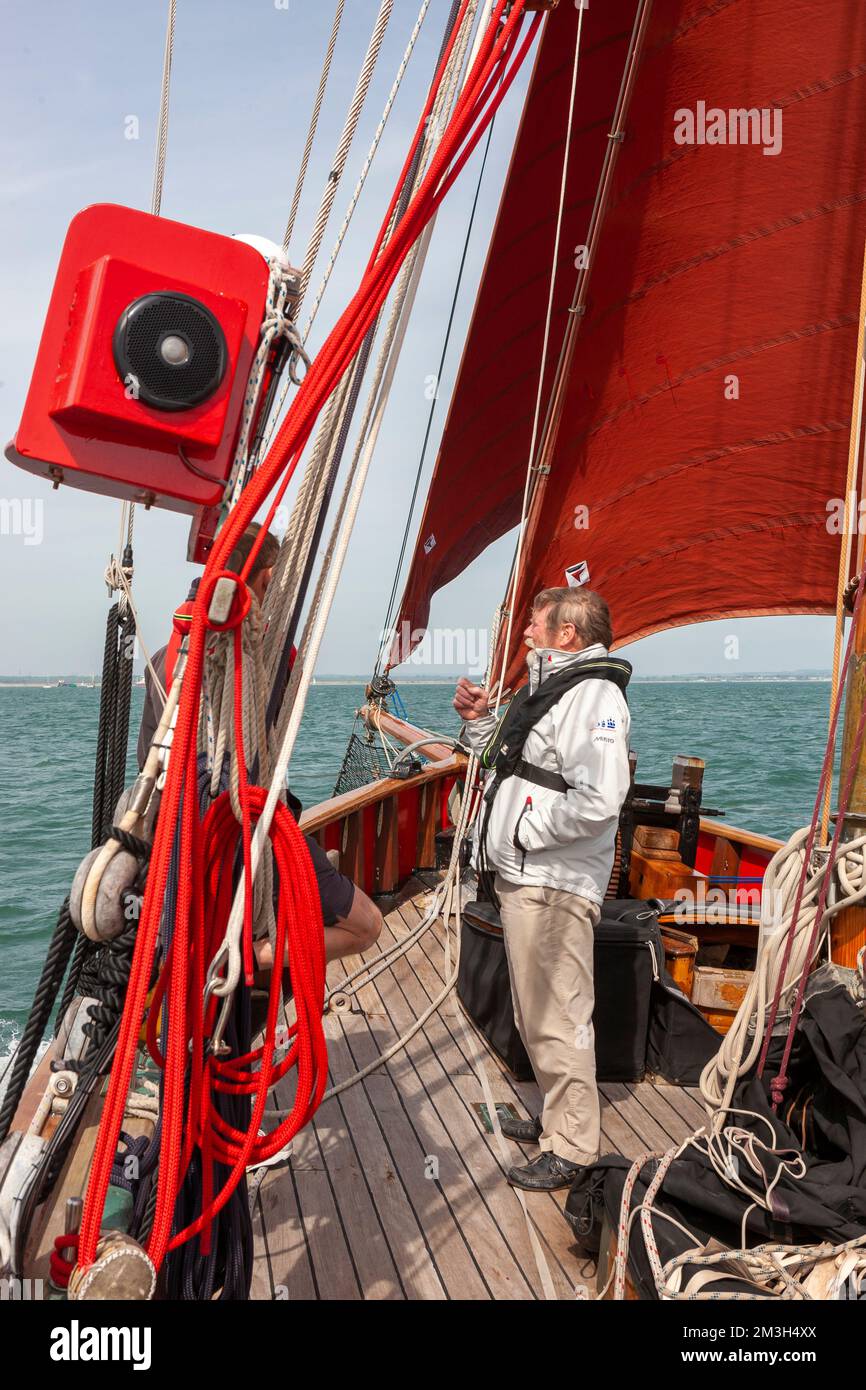 Aboard the traditional gaff cutter "Jolie Brise", running downwind in ...