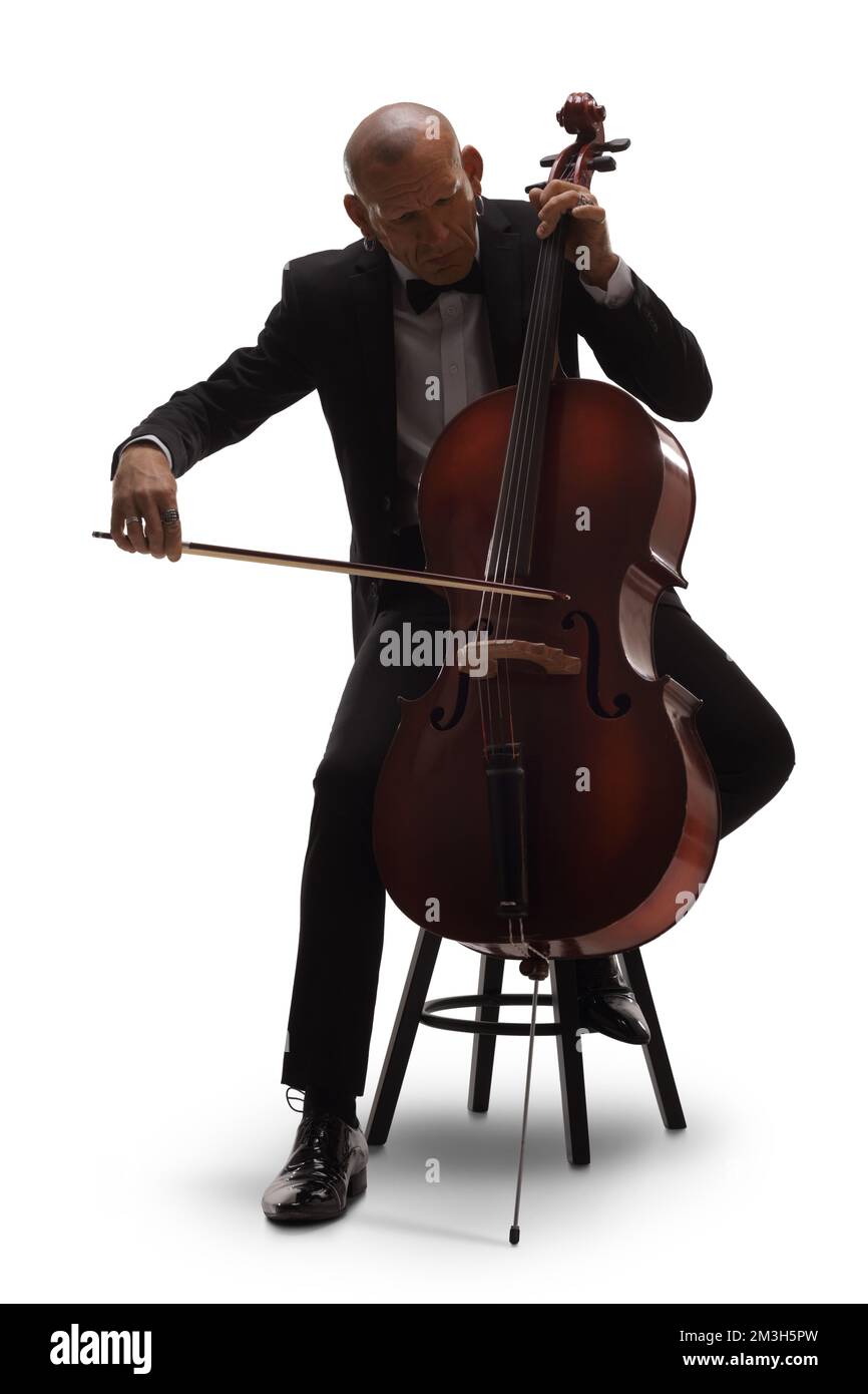 Man playing a cello instrument isolated on white background Stock Photo ...