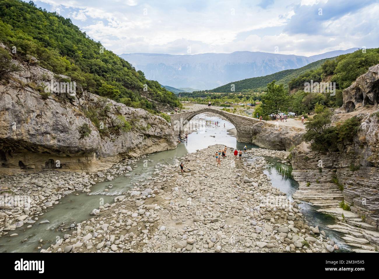 Aerial view of thermal springs in Canyon Langarica in Albania, Europe ...