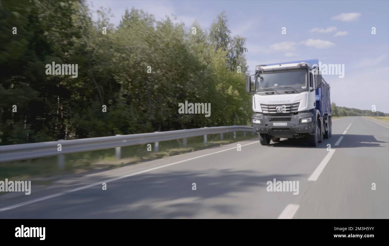 Serbia, Belgrade - July 30, 2021: Truck is driving on highway on summer ...