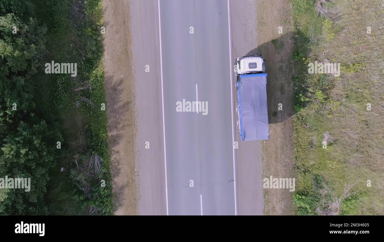 Truck Is Driving On Highway On Summer Day Scene Truck With Cargo Is