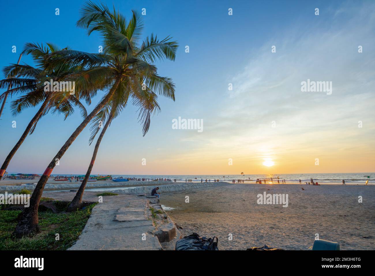 Beautiful sunset on the beach Colva Beach - South Goa, India Stock ...