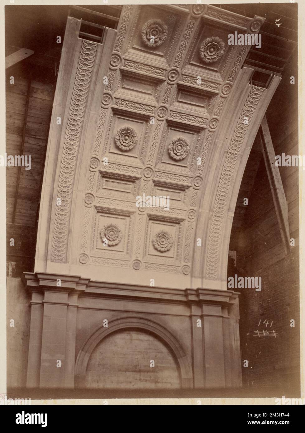 Mock-up of Bates Hall ceiling in stacks, construction of the McKim ...