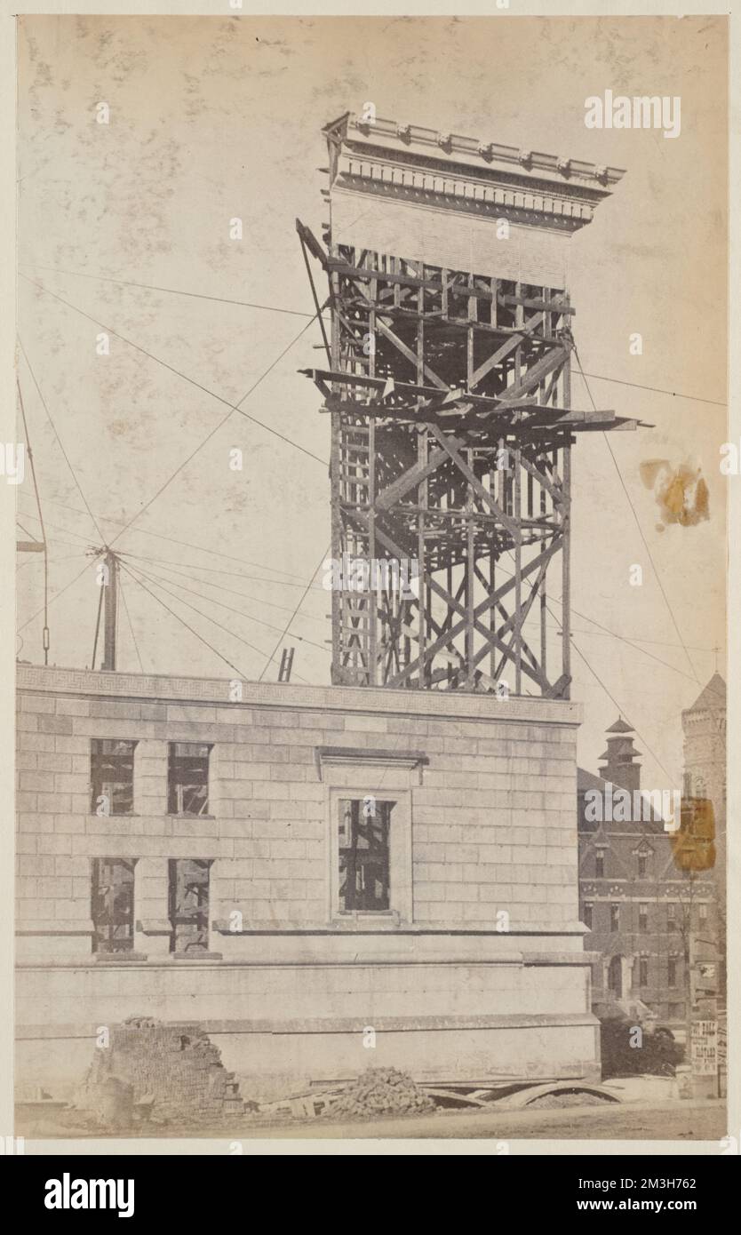 Mock-up of cornice on scaffolding, construction of the McKim Building ...