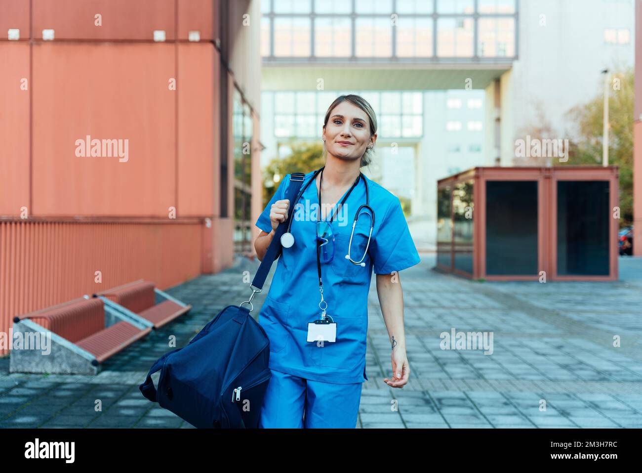 Cinematic footage representation of the daily life of a nurse going to ...