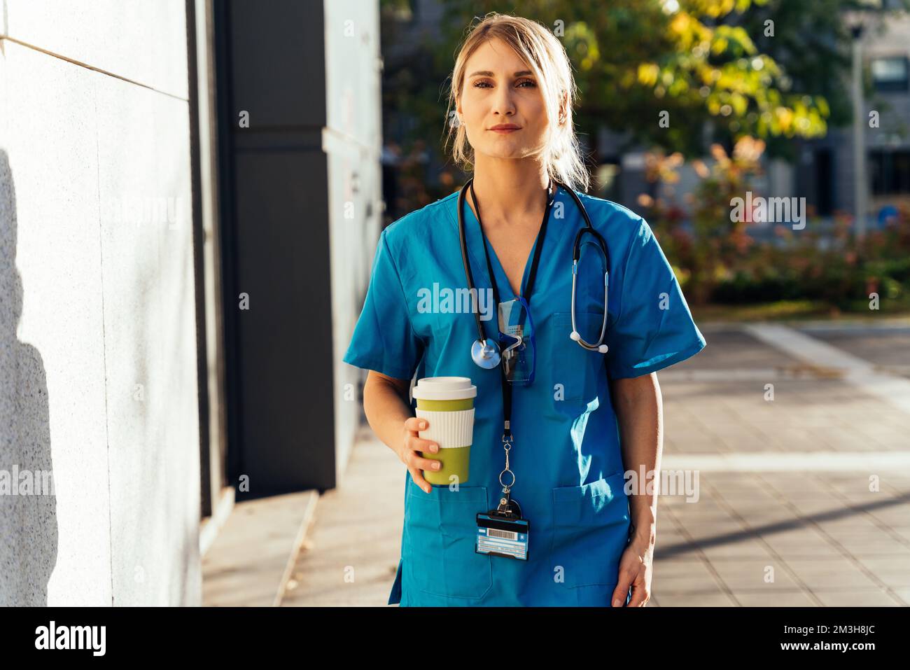 Cinematic footage representation of the daily life of a nurse going to ...