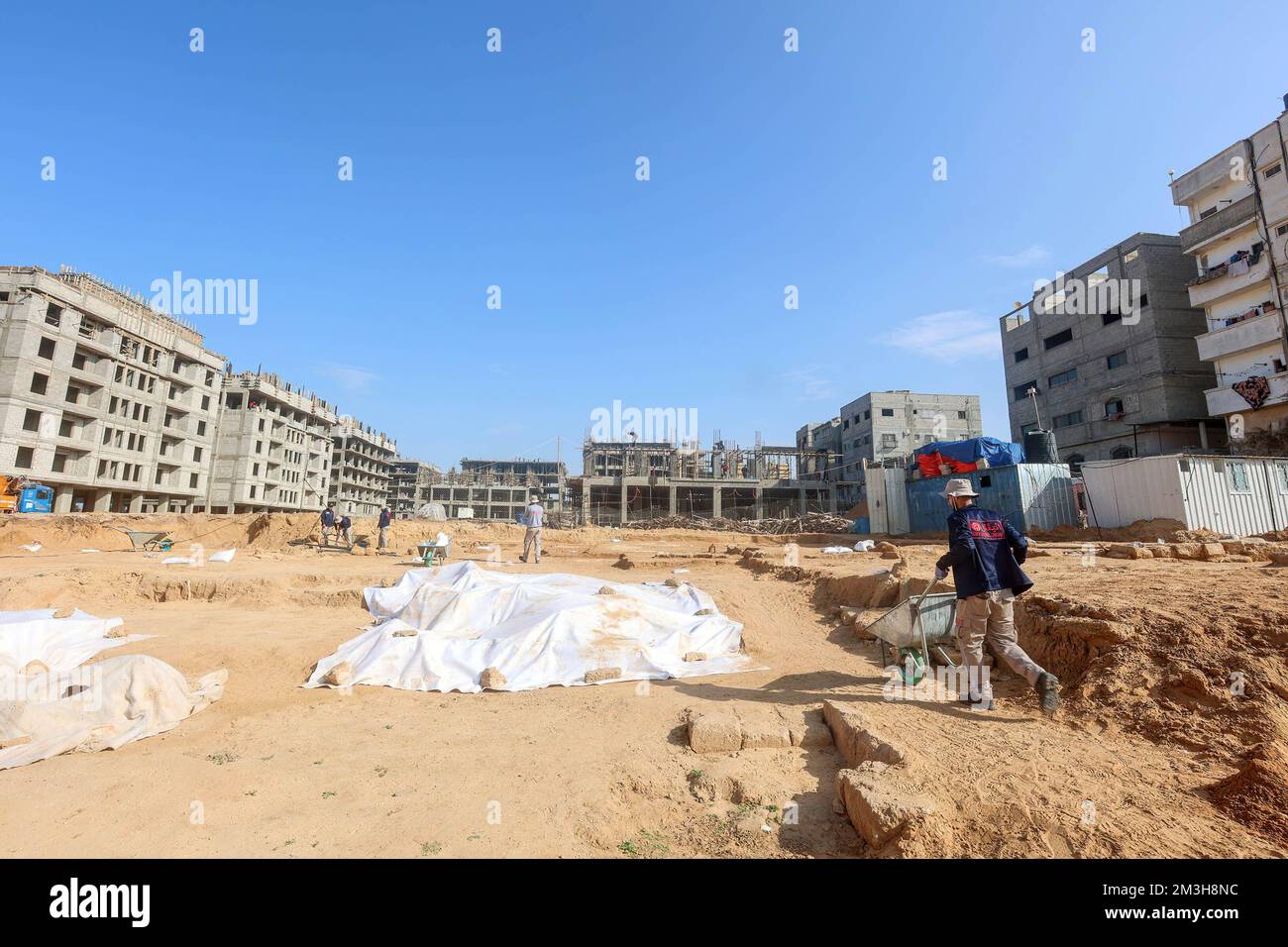 A Palestinian excavation team works in a newly discovered Roman-era ...