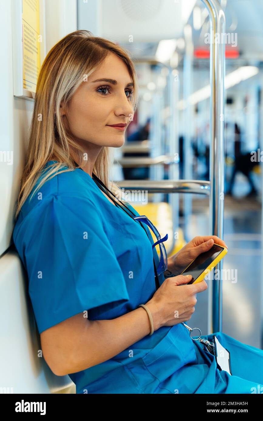 representation of the daily life of a nurse going to work at the ...