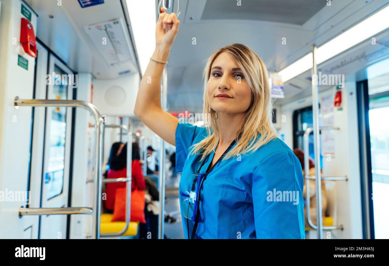 representation of the daily life of a nurse going to work at the ...