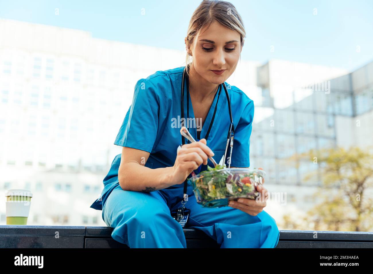 representation of the daily life of a nurse going to work at the ...
