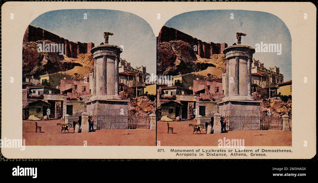 Monument of Lysikrates or lantern of Demosthenes, Acropolis in distance ...