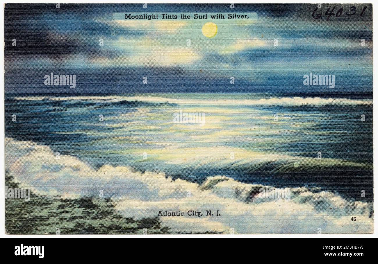 Moonlight tints the surf with silver, Atlantic City, N. J. , Beaches ...