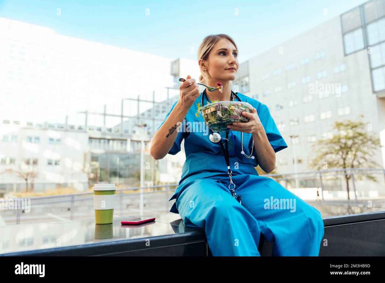 Cinematic footage representation of the daily life of a nurse going to ...