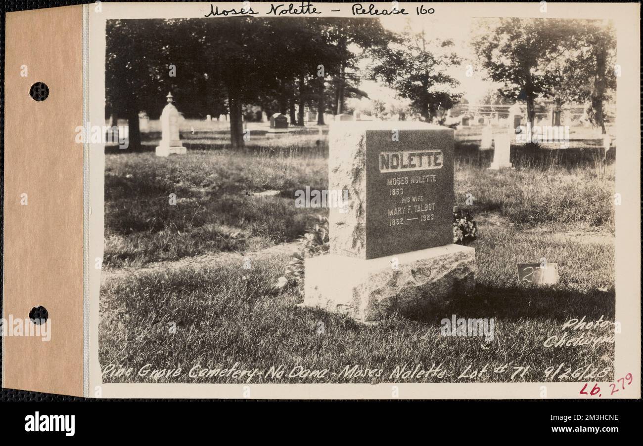 Moses Nolette, Pine Grove Cemetery, lot 71, North Dana, Mass., Sept. 26 ...