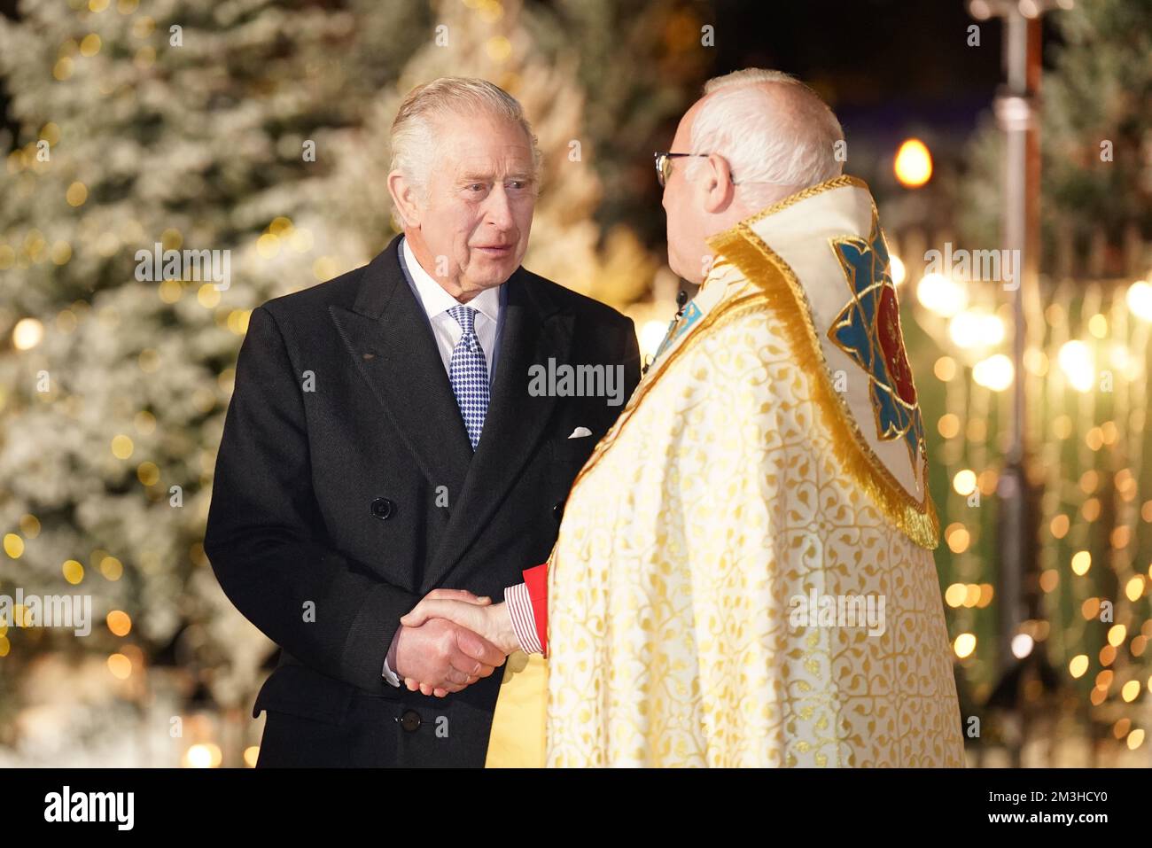 King Charles III and Dean of Westminster David Hoyle shake hands after ...