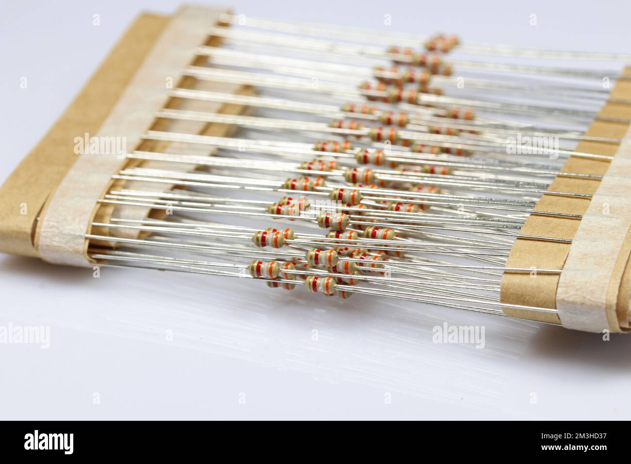 Electronic components: resistors on paper tape. Two-terminal passive ...