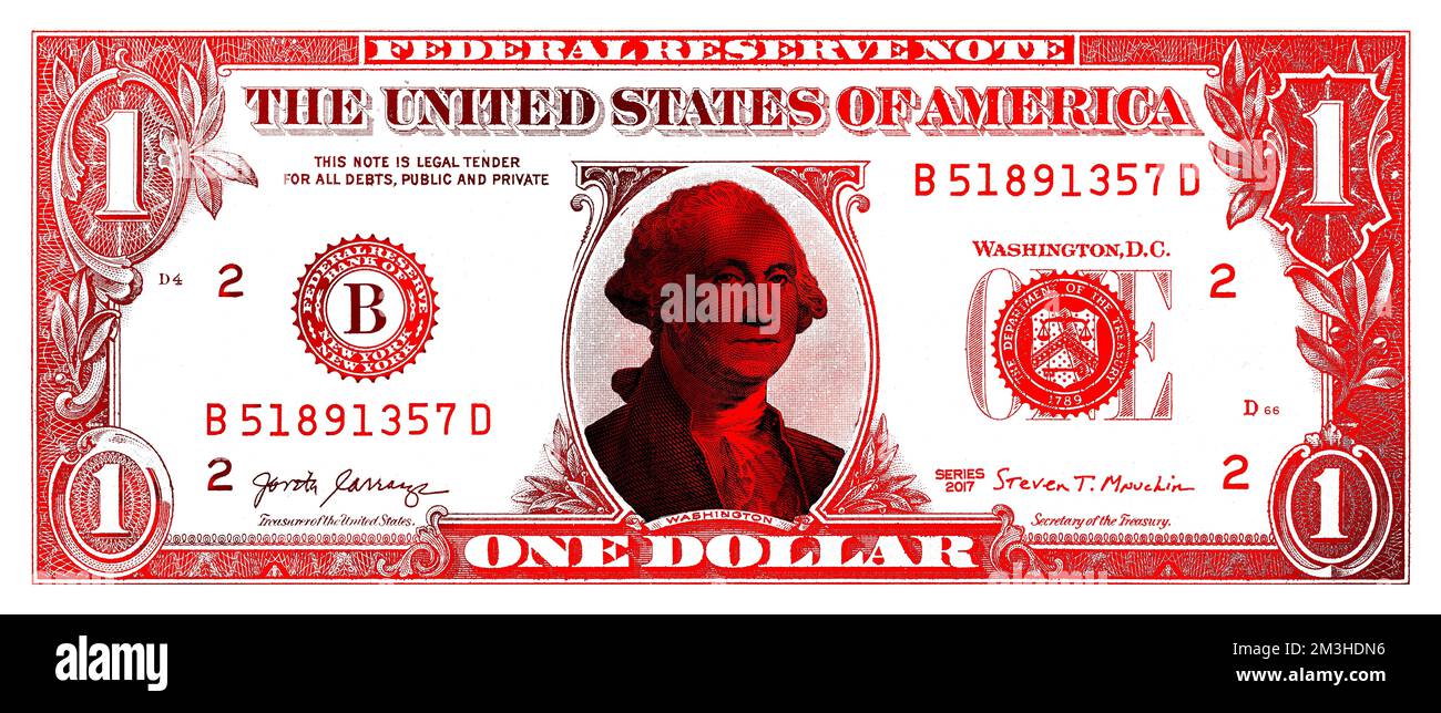 red textured 1 US dollar banknote with black background for design ...