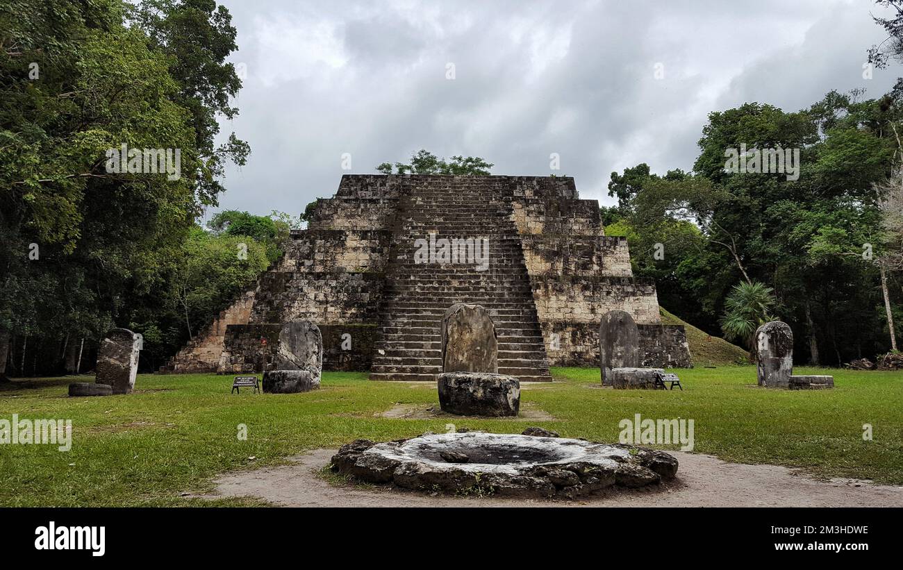 A beautiful shot of an ancient stone pyramid in Tikal, Guatemala Stock ...