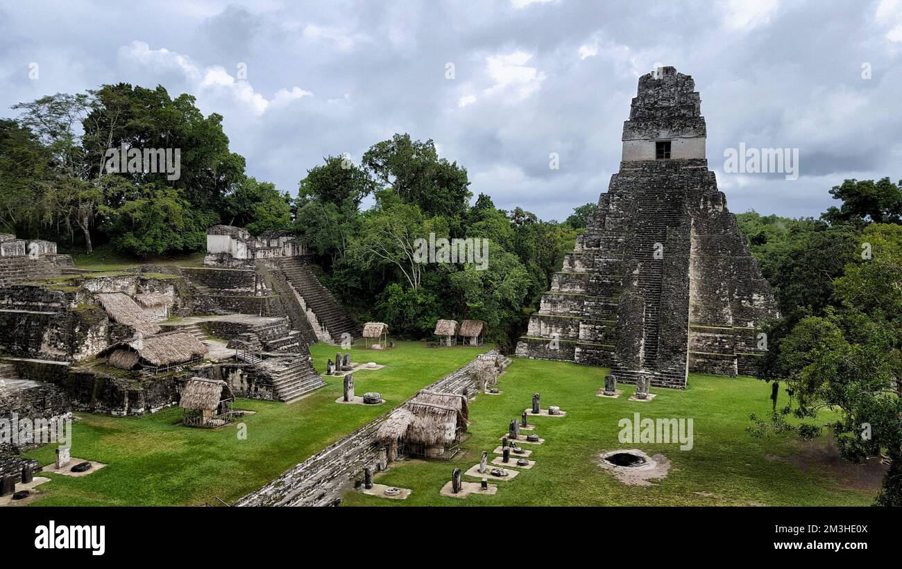 A beautiful shot of an ancient stone pyramid in Tikal, Guatemala Stock ...