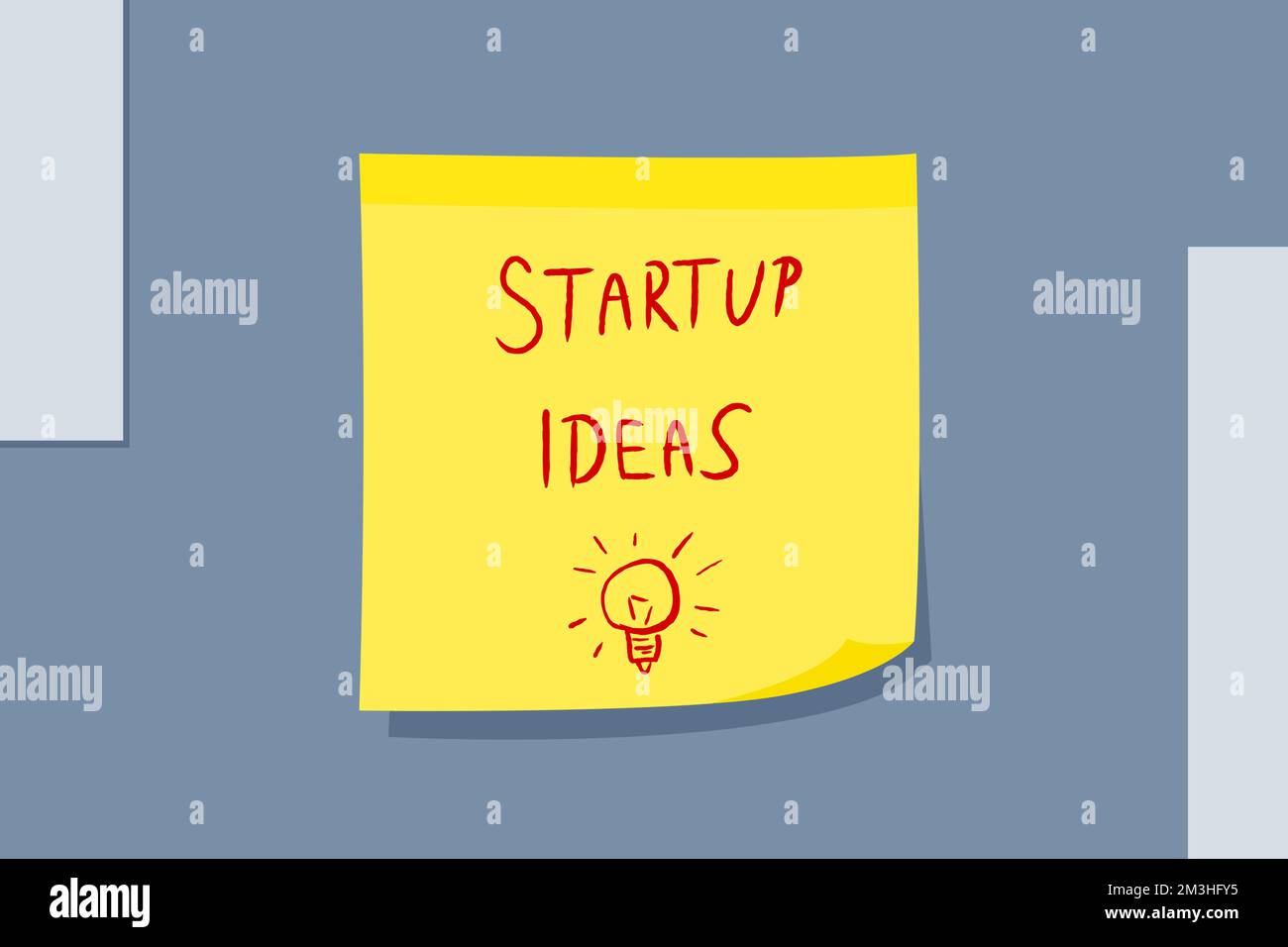 Startup ideas. New business concept. Yellow sticky note message. Paper ...