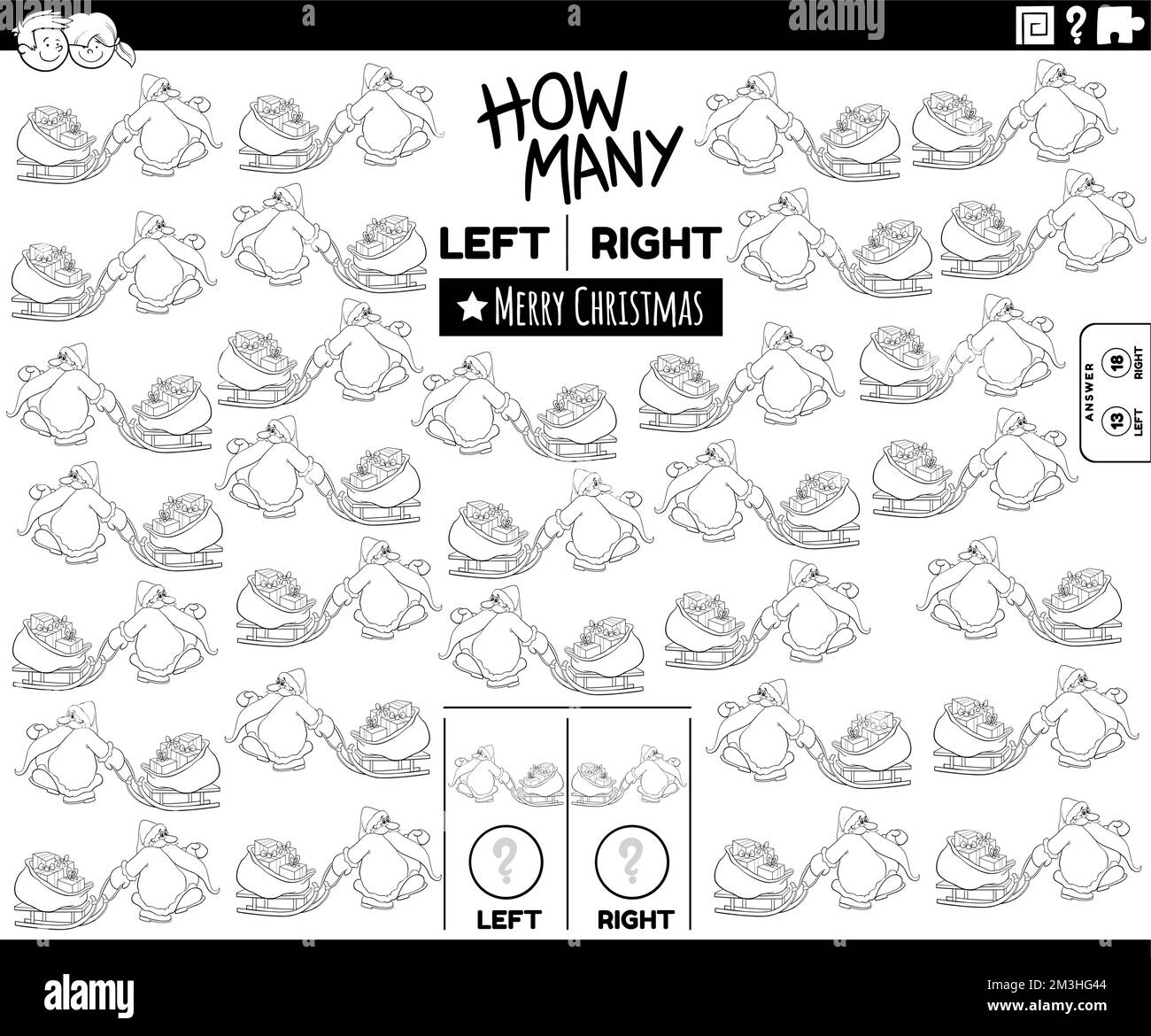 Black and white cartoon illustration of educational game of counting ...