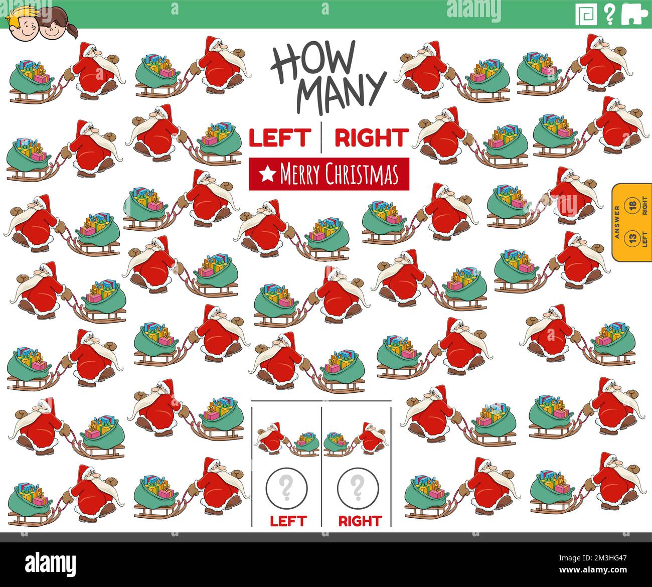 Cartoon illustration of educational game of counting left and right ...
