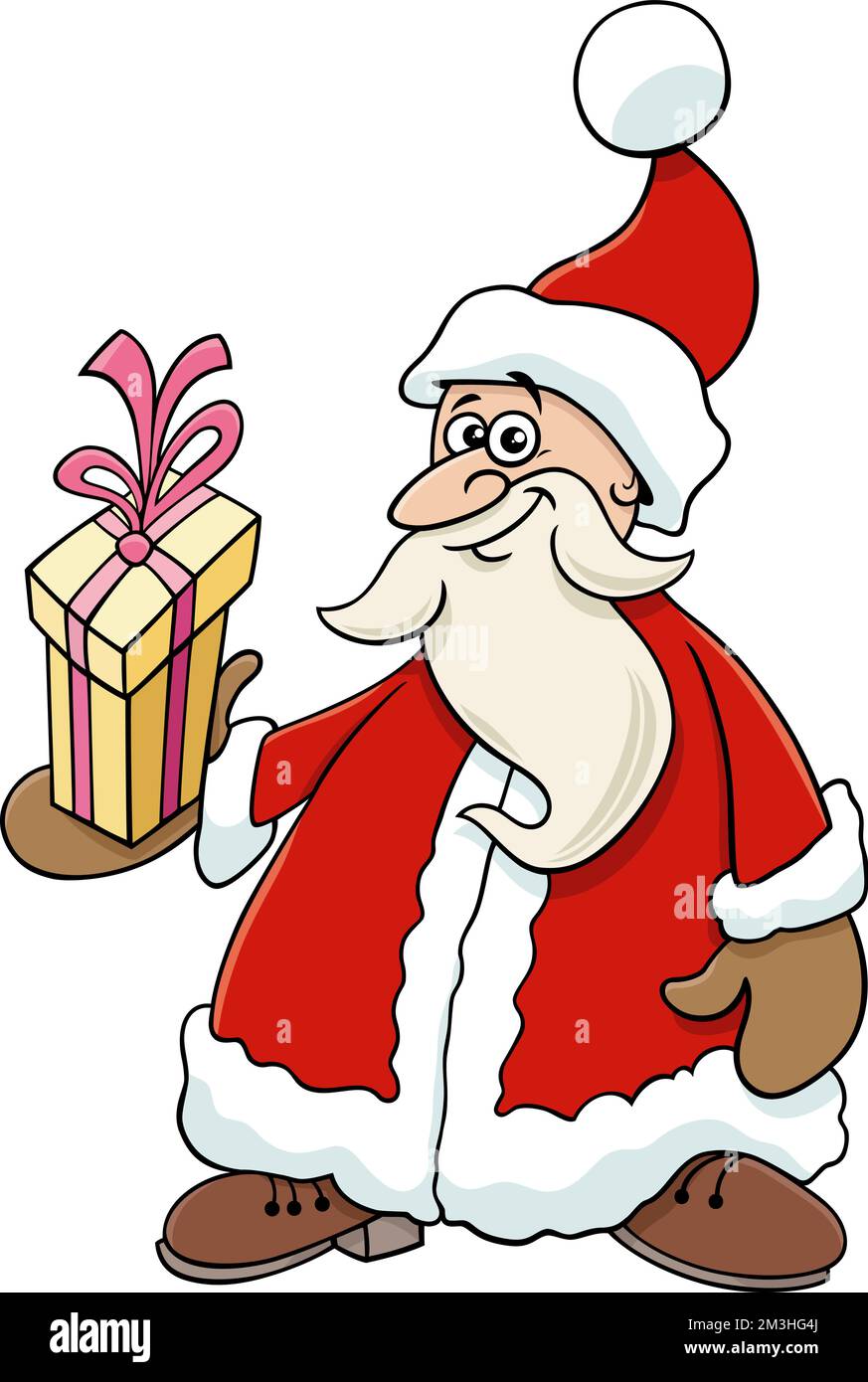 Cartoon illustration of Santa Claus character with gift on Christmas ...