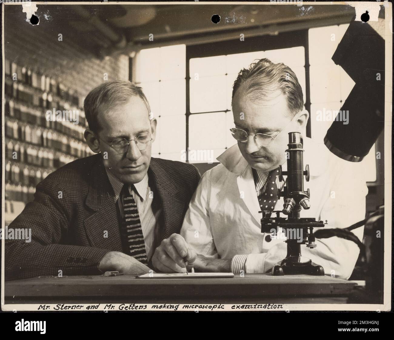 Mr. Sterner and Mr. Gettens making microscopic examination , Paints ...