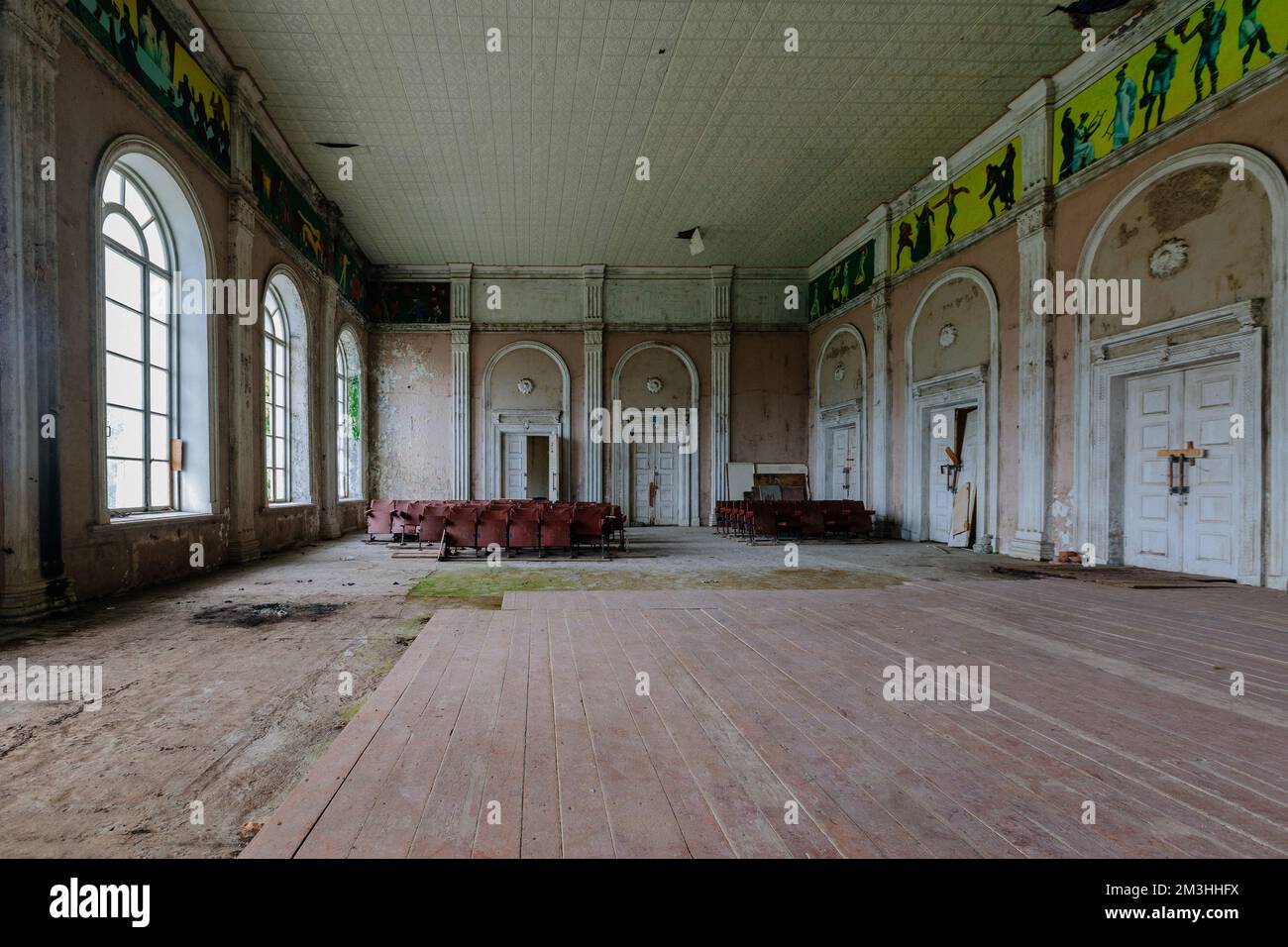 Old abandoned ruined stage theater or cinema hall Stock Photo - Alamy