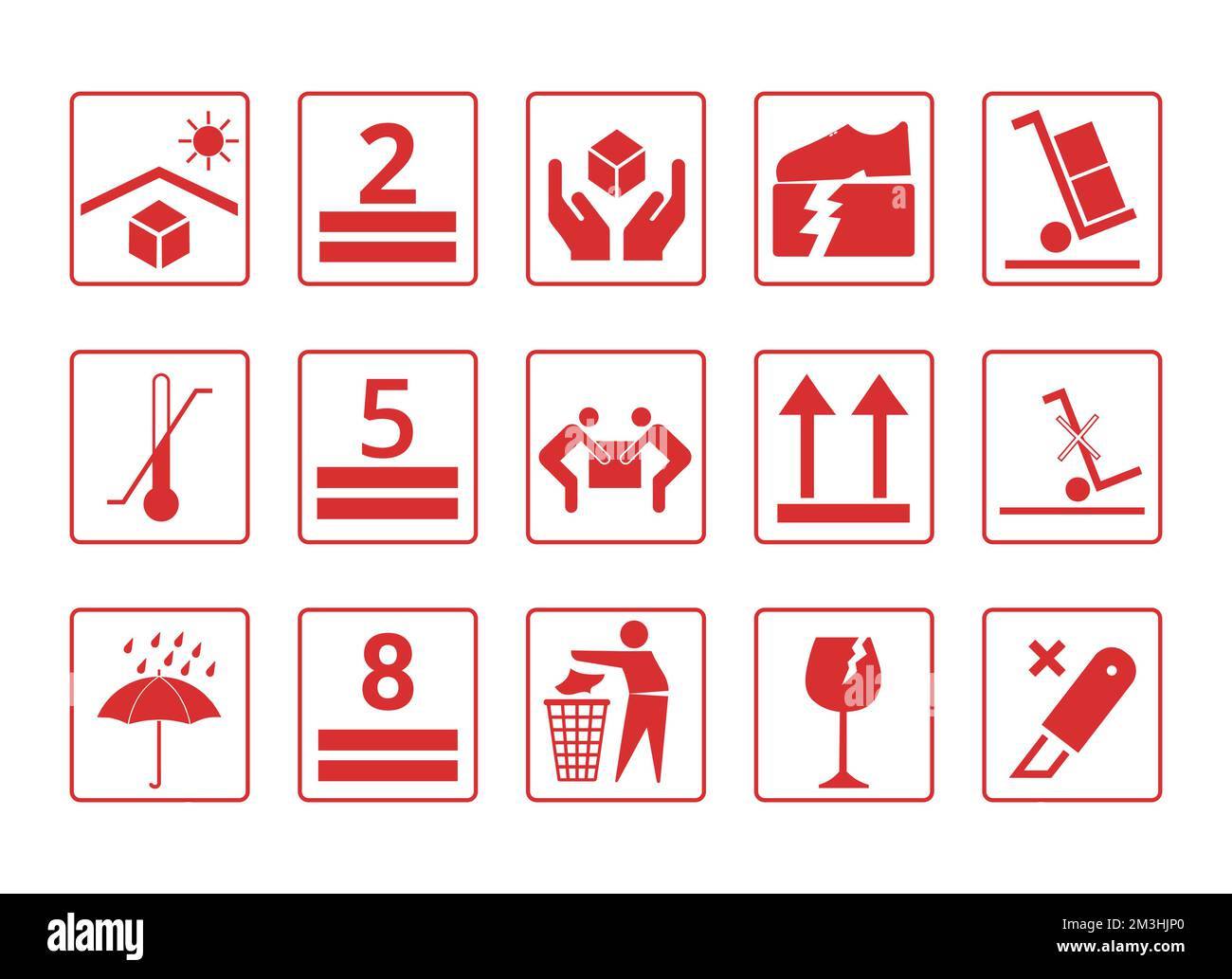 Set of red packaging symbols. Concept of ecology and packaging Stock ...