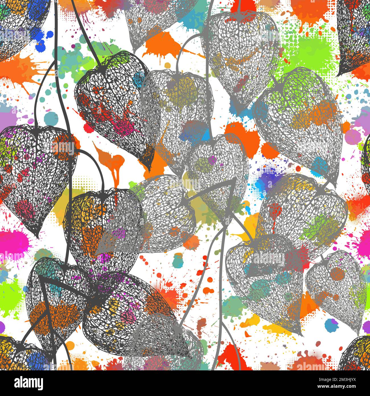 Physalis flowers seamless pattern with blots. Vector illustration Stock ...