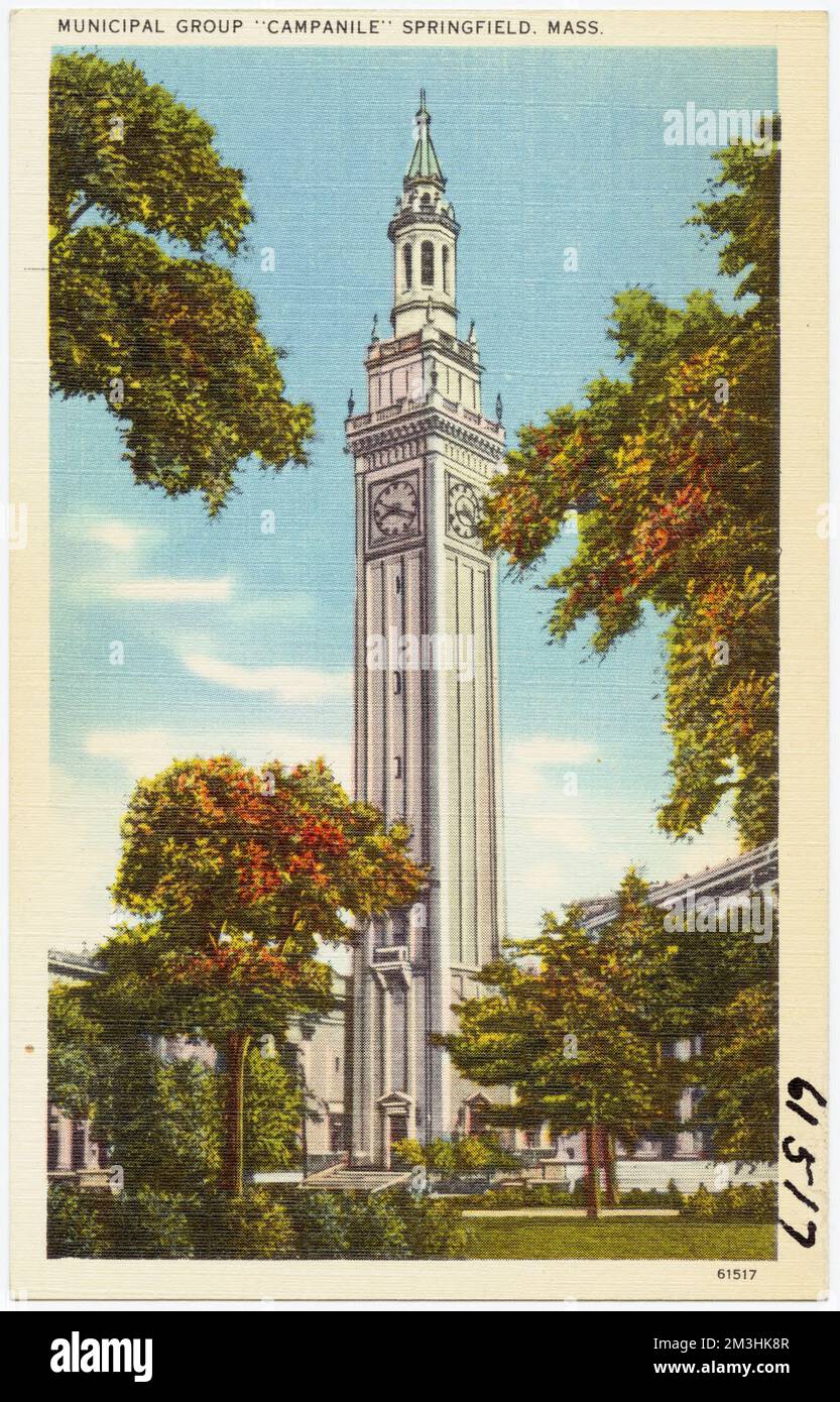 Municipal Group 'Campanile' Springfield, Mass. , Clock towers, Tichnor ...
