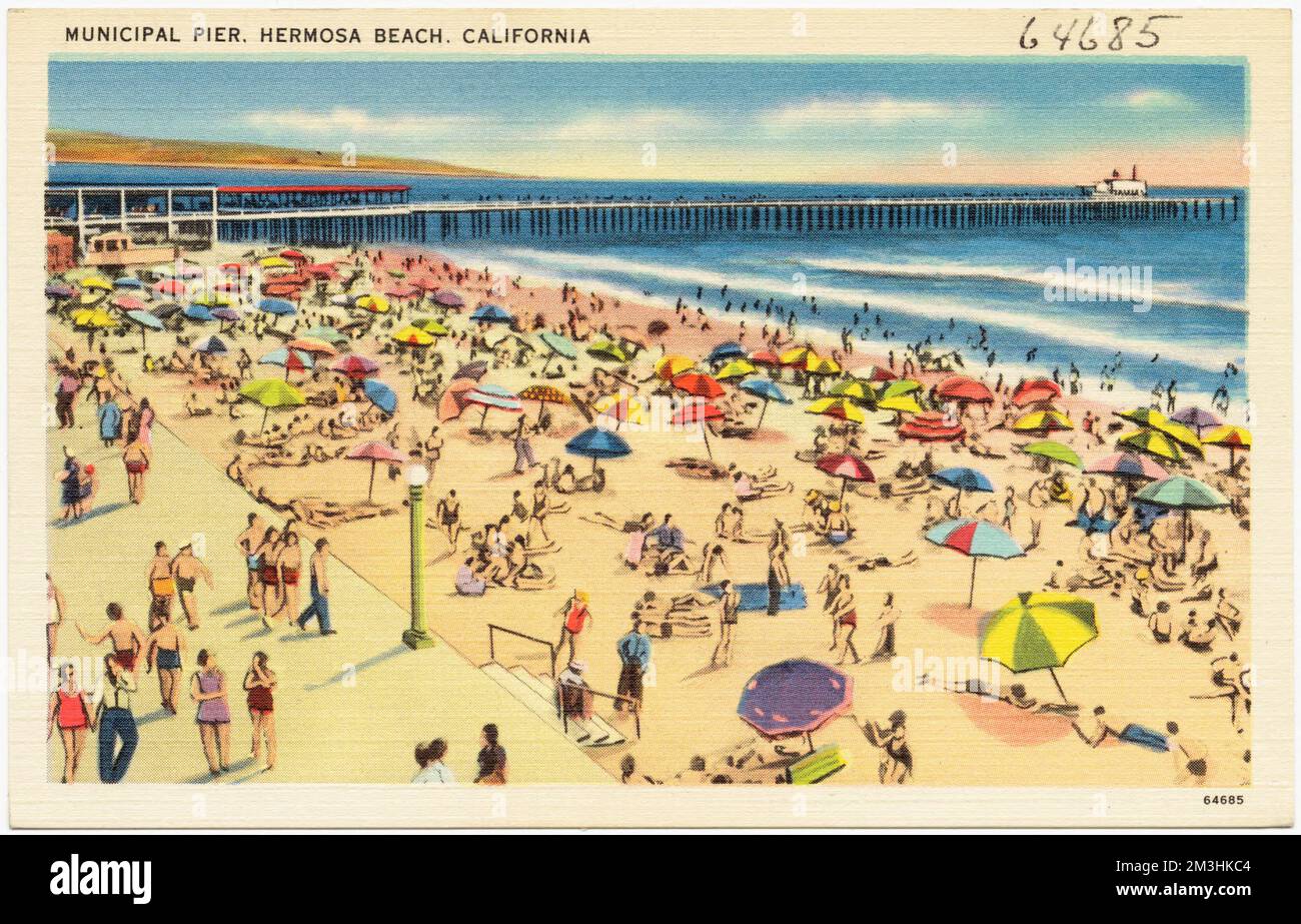 Municipal Pier, Hermosa Beach, California , Beaches, Piers & wharves, Tichnor Brothers ...