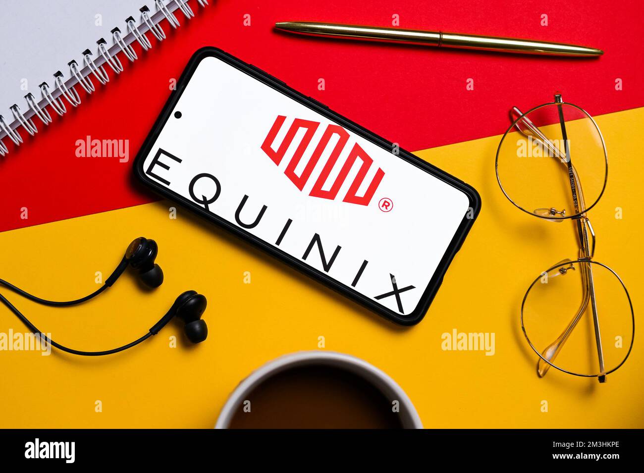 In this photo illustration an Equinix logo seen displayed on a ...