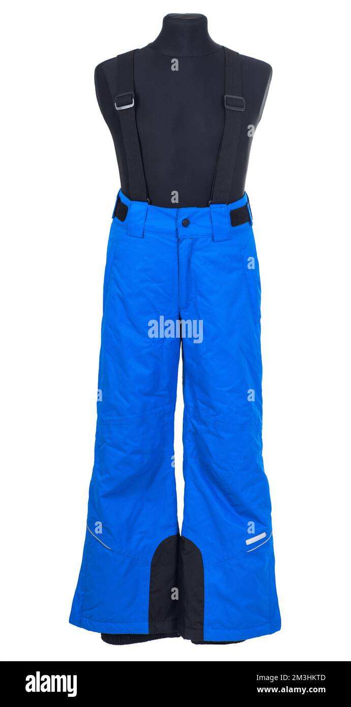 Blue snowsuit. Ski winter clothes on black mannequin. White background ...