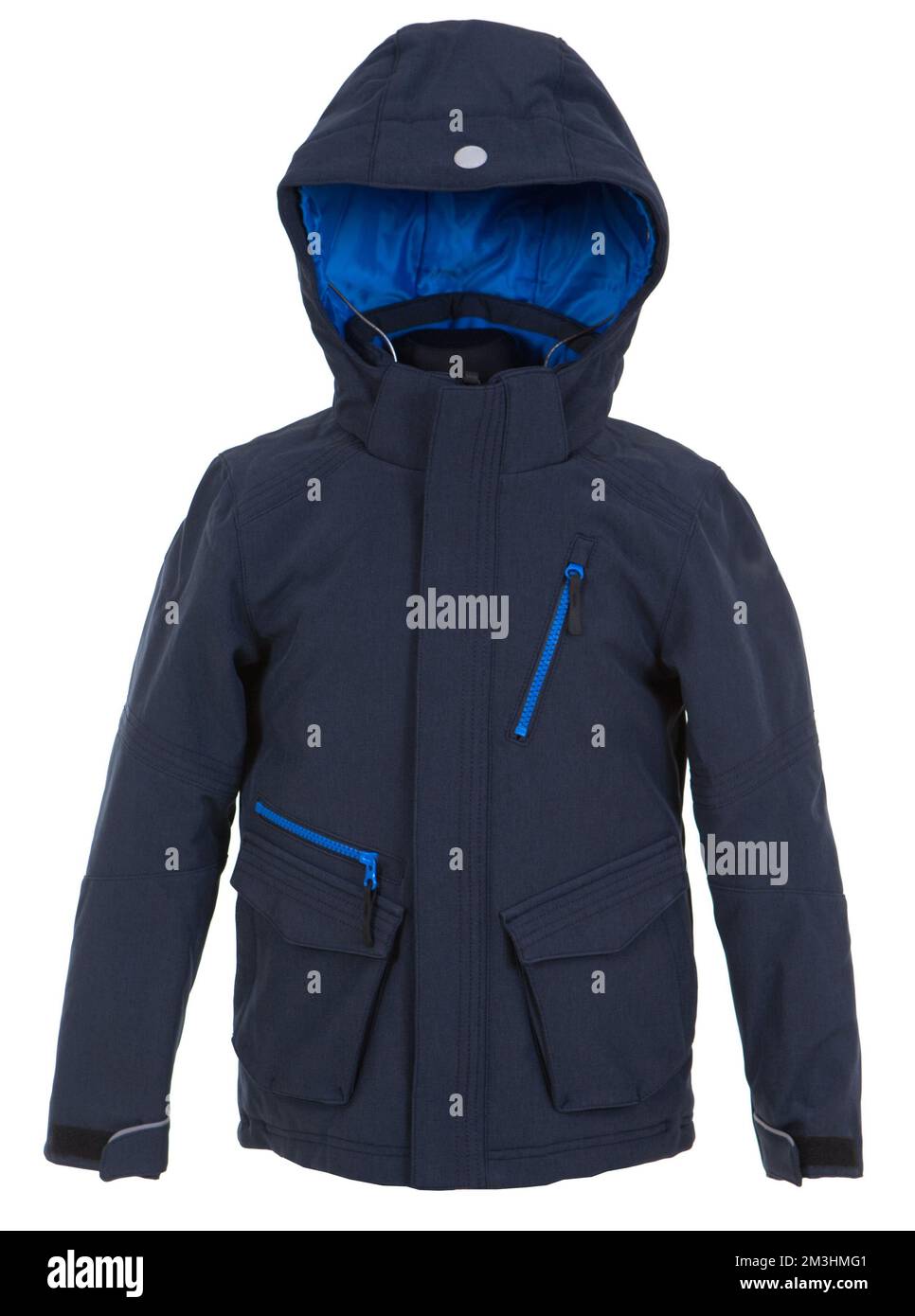 Stylish winter clothes. Blue jacket isolated on white background Stock ...