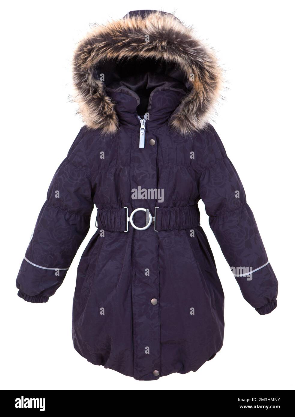 Stylish winter jacket for girls on white background. fur on the hood ...