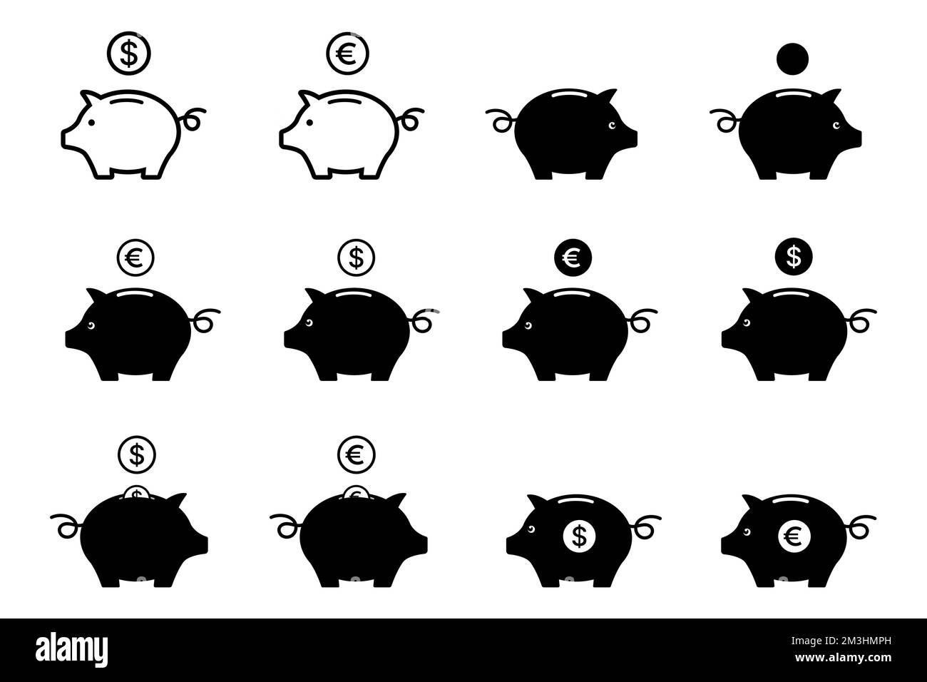 Icon set of Piggy bank with coin. Vector illustration Stock Vector ...