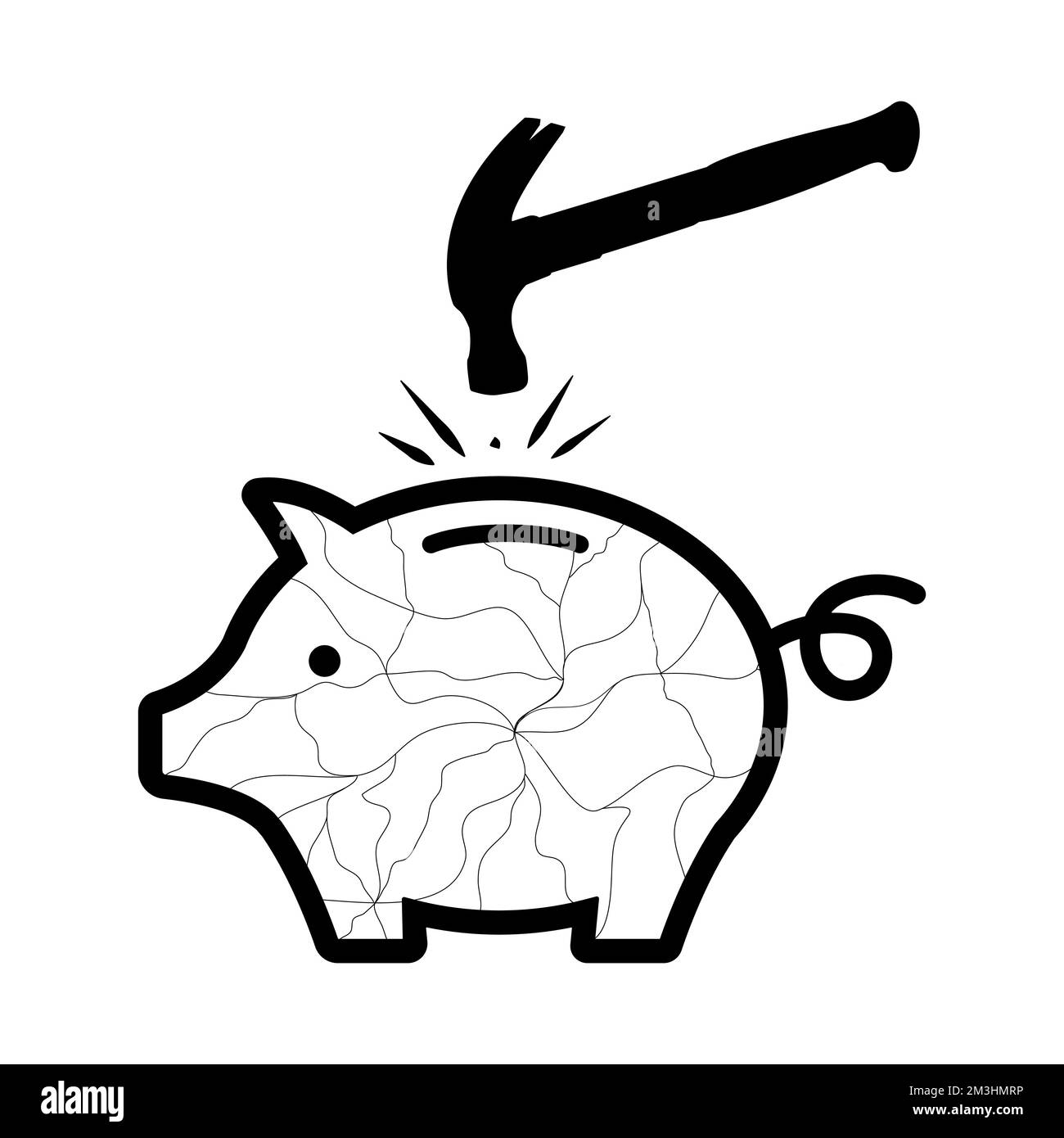 Icon of a Hammer breaking a piggy bank. Vector illustration Stock ...