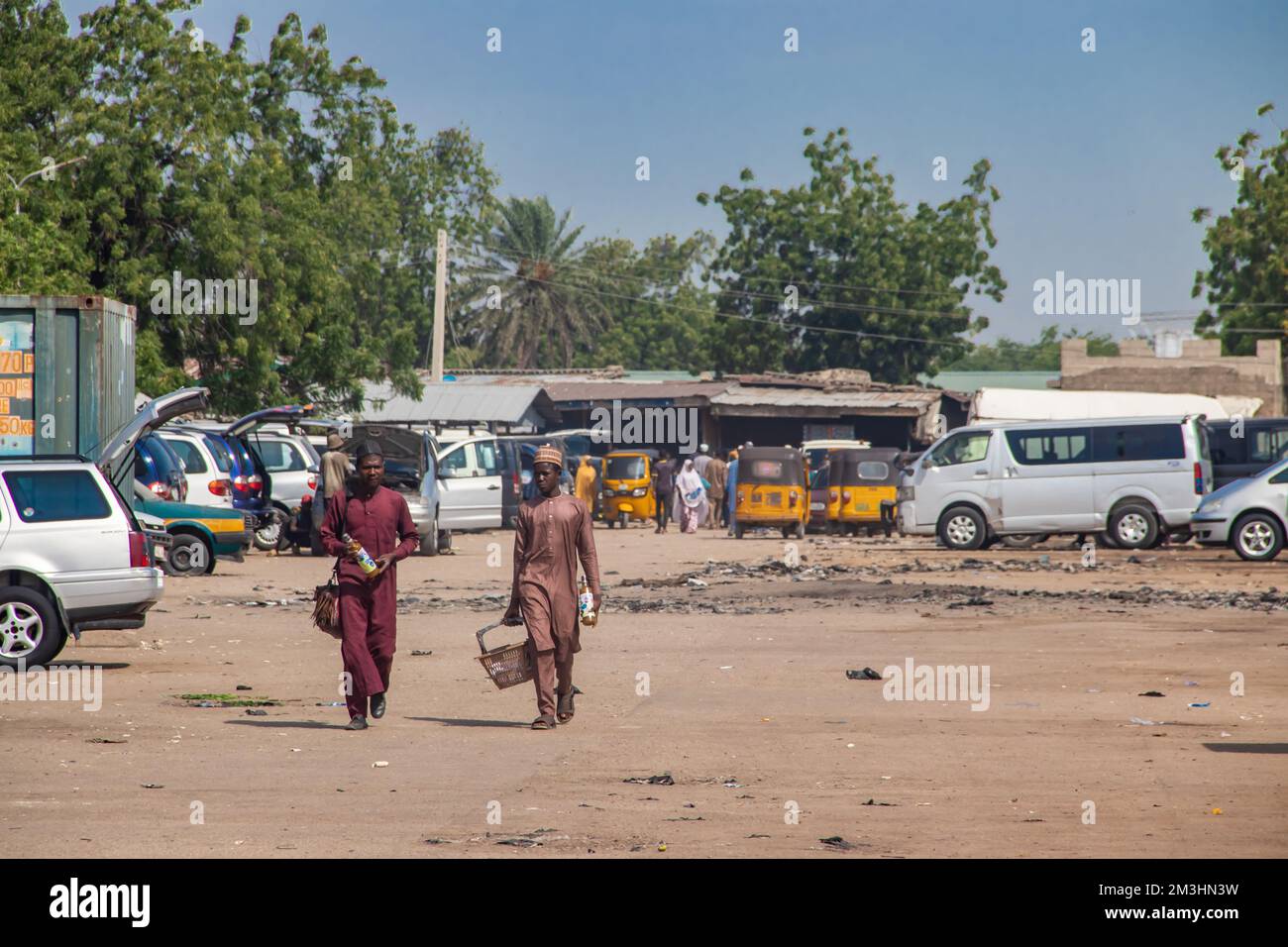 African open market at busy streets and street vendors, with busy ...